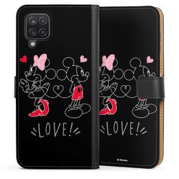 DeinDesign Galaxy A12 Handy Klapph&uuml;lle Handyh&uuml;lle aus Kunst Leder schwarz Flip Case Disney Love Sideflip mit langer Lasche