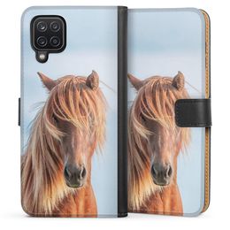 DeinDesign Galaxy A12 Handy Klapph&uuml;lle Handyh&uuml;lle aus Kunst Leder schwarz Flip Case Horse Animals Animal Look Sideflip mit langer Lasche