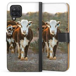 DeinDesign Galaxy A12 Handy Klapph&uuml;lle Handyh&uuml;lle aus Kunst Leder schwarz Flip Case Farmer Calf Cow Sideflip mit langer Lasche