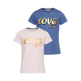 DELMAO Shirt M&auml;dchen Gr&ouml;&szlig;e 128/134 blau / navy / gold / rosa / hellpink
