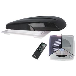 Berger Plus Fan Dachhaube mit Ventilator, LED, Fernbedienung, Fliegengitter und Verdunkelungsrollo 40 x 40 cm Schwarz - Dachhauben