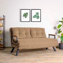 Hanah Home, Sando 2-Seater - Light Brown v2, 2-Sitzer-Schlafsofa, 100 % METALL, Hellbraun, 50 x 133 x 41 cm