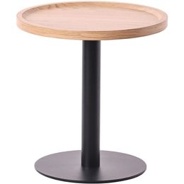 CLP Beistelltisch Aspen I Couchtisch mit runder Tischplatte aus Holz I Wohnzimmertisch mit matt-schwarzem Metallgestell