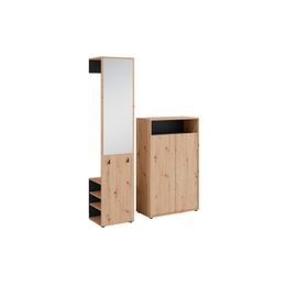 ByLiving Garderoben-Set LYON, Breite 110 cm, Artisan Eiche (Eiche-Optik)/schwarz