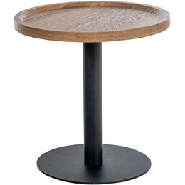 CLP Beistelltisch Aspen I Couchtisch mit runder Tischplatte aus Holz I Wohnzimmertisch mit matt-schwarzem Metallgestell