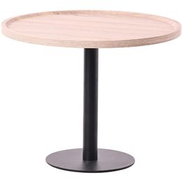 CLP Beistelltisch Aspen I Couchtisch mit runder Tischplatte aus Holz I Wohnzimmertisch mit matt-schwarzem Metallgestell