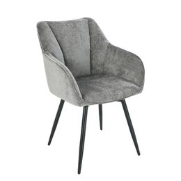 Riess Ambiente riess-ambiente Drehbarer Retro Stuhl AVIGNON grau Chenille schwarze Metallbeine