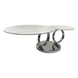 Riess Ambiente riess-ambiente Design Couchtisch DANCING RINGS weiß rund drehbar Marmor Keramik Chrome Gestell