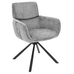 Riess Ambiente riess-ambiente Drehbarer Retro Stuhl UNIQUE grau Chenille schwarzes Metallgestell mit Armlehne