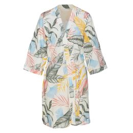 Vivance Morgenmantel Damen Größe XS/S dunkelgrün / orange / hellrot / offwhite