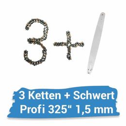 Paket 3 Profi S&auml;geketten + 1 Schwert .325" 1,5 mm 72 TG 45 cm f&uuml;r Echo