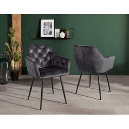 Esszimmerstuhl Hela "Kira Schalenstuhl Boho, Bestseller", grau (anthrazit, schwarz), B:55cm H:81cm T:61cm, Metall, Polyester, Stoff, Stühle, Armlehnstuhl Samt oder Microfaser Bezug
