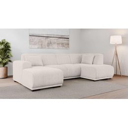 Wohnlandschaft Home Affaire "BORNHOLM U-Form mit Recamiere rechts/links, B/T/H: 300/162/85 cm", beige (creme), B:300cm H:85cm T:162cm, 100% Polyester, Sofas, Wohnlandschaft, U-Form mit Wellenunterfederung, Recamiere rechts oder links bestellbar