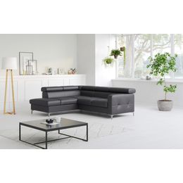 Ecksofa COTTA "Sammy L-Form", schwarz, B:239cm H:74cm T:207cm, Microfaser Primabelle (100% Polyester);Die R&uuml;ckseite und die Liegefl&auml;che der Bettfunktion in NaturLEDER ist mit schwarzem Spannstoff bezogen, Sofas, Ecksofa, mit Kopfteilverstellung, wahlweise mit Bettfunktion & Bettkasten