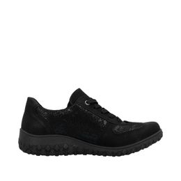 Keilsneaker Rieker, Damen, Gr. 41, schwarz, Nubuklederimitat, Reptilienprägung, unifarben, Sportlich, Schuhe, Schnürschuh, Halbschuh, Freizeitsneaker mit Reißverschluss