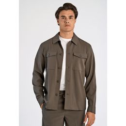 Hemdjacke LINDBERGH "LINDBERGH Hemdjacke", Herren, Gr. L, grün (dk army), Obermaterial: 65% Polyester, 31% Viskose, 4% Elasthan, lässig geschnitten, Jacken