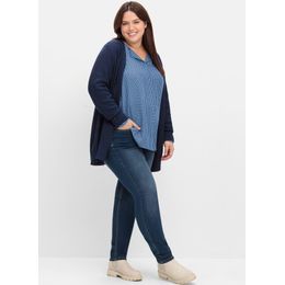 Hemdbluse sheego, Damen, Gr. 40, blau (tiefblau, gemustert), 100% Viskose, gemustert, Blusen Hemdbluse