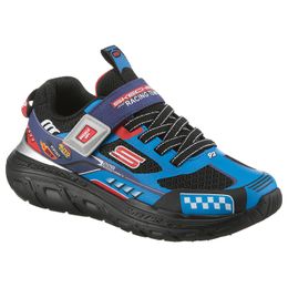Sneaker Skechers "SKECH TRACKS", Kinder, Gr. 29, bunt (blau, multifarben), Lederimitat, Textil, kontrastfarbene Details, Schuhe, Sneaker, Freizeitschuh mit Rennwagen, Größenschablone zum Download