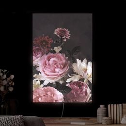 Bilderwelten LED-Wechselbild Rosa Blumen auf Schwarz Vintage