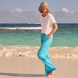 LANDS' END Leinen-Schlupfhose mit weitem Bein, Damen,  Blau, Leinen, by Lands' End