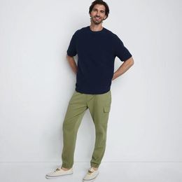 LANDS' END Kurzarm-Shirt mit Struktur, Herren,  Blau, Baumwolle/Polyester, by Lands' End