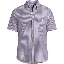 LANDS' END Seersucker-Kurzarmhemd, Classic Fit, Herren,  Blau, Baumwolle, by Lands' End