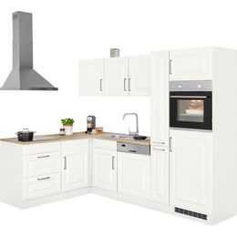 KOCHSTATION Winkelk&uuml;che &raquo;KS-Stockholm&laquo; Stellbreite 260/170 cm, mit hochwertigen MDF Fronten im Landhaus-Stil K&uuml;che: wei&szlig; + Korpus: wei&szlig; +...