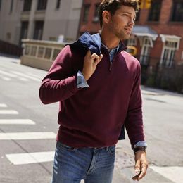 LANDS' END Zipper-Pullover aus Bedford-Ripp, Herren,  Rot, Baumwolle, by Lands' End