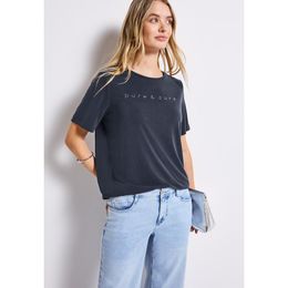 Street One T-Shirt mit Wording und Schmucksteinen deepwater blue 36 36 Silk-Look-Shirt von Street One
