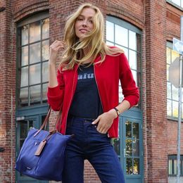 LANDS' END Feinstrick-Bomberjacke, Damen,  Rot, Polyester/Viskose, by Lands' End