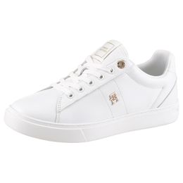 Sneaker Tommy Hilfiger "ESSENTIAL ELEVATED COURT SNEAKER", Damen, Gr. 36, weiß, Leder, unifarben, Sportlich, Schuhe, Freizeitschuh, Halbschuh, Schnürschuh mit TH-Schmuckelement