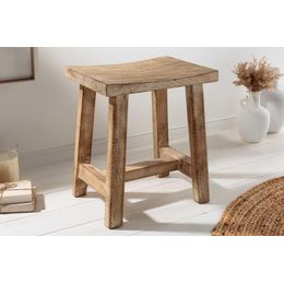 Riess Ambiente Massiver Hocker FINCA 45cm beige Mangoholz Handarbeit Boho Shabby Chic Riess-Ambiente