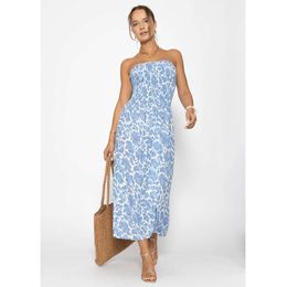 SASSYCLASSY Gesmoktes Bandeau-Kleid mit Print in Jeansblau | Gr.: L