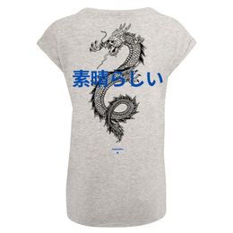 F4NT4STIC Damen T-Shirt PLUS SIZE Dragon Drache Japan in grau meliert | Gr.: 4XL