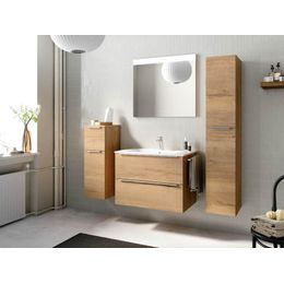 Nobilia Badmöbel-Set: Waschtisch Eiche Sierra Nb. 80 cm | Griffleiste Edelstahloptik | mit Einbau-Waschbecken