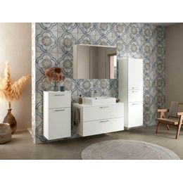 Nobilia Badm&ouml;bel-Set: Waschtisch Alpinwei&szlig; 100 cm | B&uuml;gelgriff Edelstahloptik | mit Aufsatz-Waschbecken eckig & Spiegelschrank