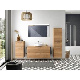 Nobilia Badm&ouml;bel-Set: Waschtisch Eiche Sierra Nb. 120 cm | B&uuml;gelgriff Edelstahloptik | mit Aufsatz-Waschbecken rund