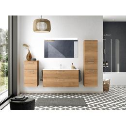 Nobilia Badmöbel-Set: Waschtisch Eiche Sierra Nb. 120 cm | Bügelgriff Edelstahloptik | mit Einbau-Waschbecken