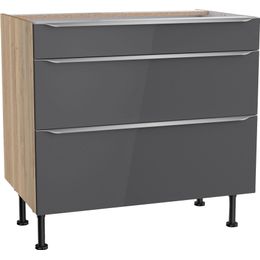 Unterschrank KOCHSTATION, B:90cm H:87cm T:58,4cm, grau, Küche, Schränke, "KS-Aken"