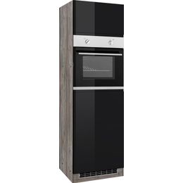 Backofen/K&uuml;hlumbauschrank KOCHSTATION, B:60cm H:200cm T:60cm, schwarz, Holzwerkstoff, Schr&auml;nke, "KS-Virginia", 200 cm hoch, 60 cm breit, Nische f&uuml;r