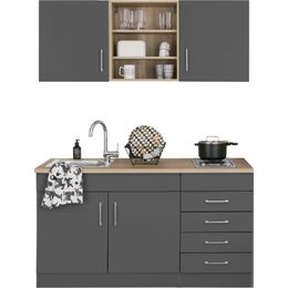 Pantryküche KOCHSTATION, B:150cm H:200cm T:60cm, grau, Komplettküchen-Sets, "KS-Mali", Breite 150 cm, wahlweise mit E-Geräten