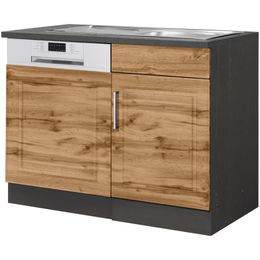 Sp&uuml;lenschrank KOCHSTATION, B:110cm H:85cm T:60cm, grau, Holzwerkstoff, MDF, K&uuml;che, Schr&auml;nke, "KS-Stockholm", hochwertige MDF-Fronten
