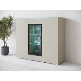 Highboard Inosign, B:120cm H:103,3cm T:39,5cm, beige, Wohnzimmer, Sideboards, "Vera", Highboard mit 4 T&uuml;ren, 9 F&auml;chern, verglasten T&uuml;ren