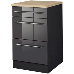 Unterschrank KOCHSTATION, B:50cm H:85cm T:60cm, grau, Holzwerkstoff, MDF, Küche, Schränke, "KS-Wien", Breite 50 cm, mit 1 Schubkasten und 2 Auszügen