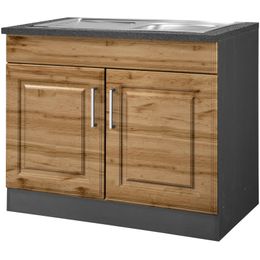 Spülenschrank KOCHSTATION, B:100cm H:85cm T:60cm, grau, Holzwerkstoff, MDF, Küche, Schränke, "KS-Stockholm", hochwertige MDF-Fronten