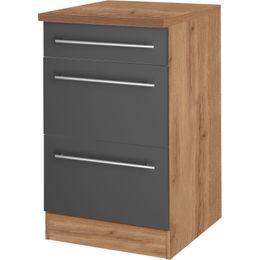 Unterschrank KOCHSTATION, B:50cm H:85cm T:60cm, schwarz, Spanplatte, K&uuml;che, Schr&auml;nke, "KS-Wien", Breite 50 cm, mit 1 Schubkasten und 2 Ausz&uuml;gen