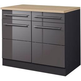 Unterschrank KOCHSTATION, B:100cm H:85cm T:60cm, grau, Holzwerkstoff, MDF, Küche, Schränke, "KS-Wien", Breite 100 cm, 2 Türen, 2 Schubkästen, für