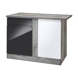Eckunterschrank KOCHSTATION, B:110cm H:85cm T:60cm, schwarz, Holzwerkstoff, MDF, Küche, Schränke, "KS-Virginia", praktischer Stauraum in der Ecke