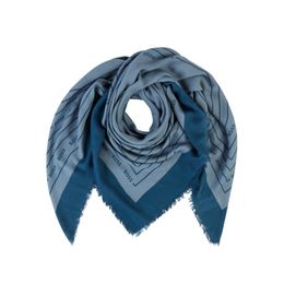 Schal BOSS "Laik 120*120", Damen, blau (475 blau), Web, Materialmix, gemustert, Modetücher, mit BOSS-Logoschriftzügen, rundum kleine Fransen