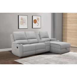 Ecksofa Home Affaire, B:240cm H:105cm T:155cm, grau, Wohnzimmer, Sofas, "NAPORI Multimediasofa, 3er Kinosessel XXL, L-Form, 3 Bezugsstoffe", Kinosofa